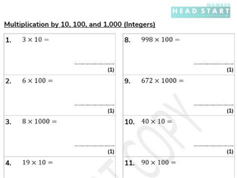 Head Start Multiplication By 10 100 And 1000 Integers Teaching