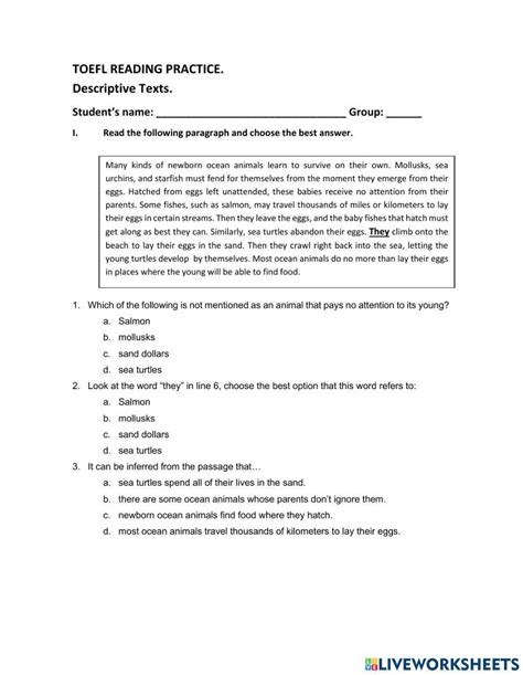 Toefl Reading P… Free Interactive Worksheets 7108695