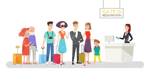 Premium Vector Flight Registration Queue Illustration Airport Officer