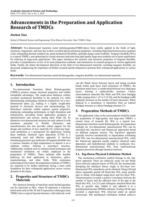 Pdf Advancements In The Preparation And Application Research Of Tmdcs