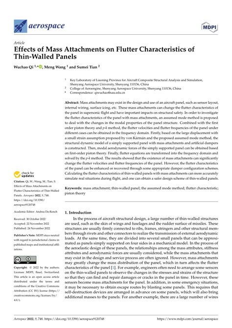 Pdf Effects Of Mass Attachments On Flutter Characteristics Of Thin