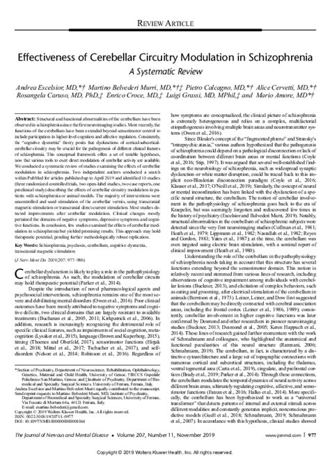 Pdf Effectiveness Of Cerebellar Circuitry Modulation In Schizophrenia Rosangela Caruso