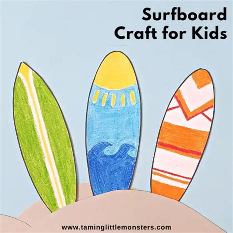 Surfing Board Craft Printable Pdf Template Coloring Page Tracing Fun