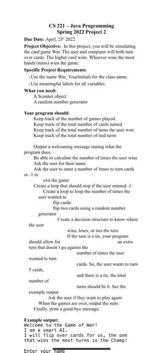 Solved Cs 221 Java Programming Spring 2022 Project 2 Due