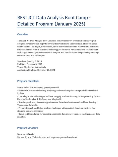 Rest Ict Data Analysis Boot Camp Program Jan 2025 Pdf Data Analysis Statistics