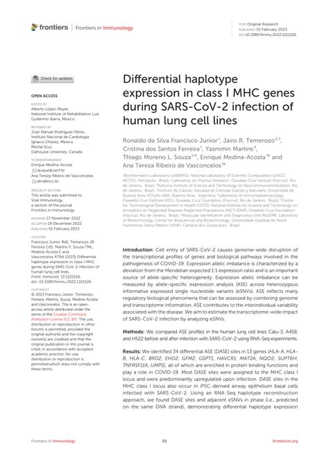 Pdf Differential Haplotype Expression In Class I Mhc Genes During Sars Cov 2 Infection Of