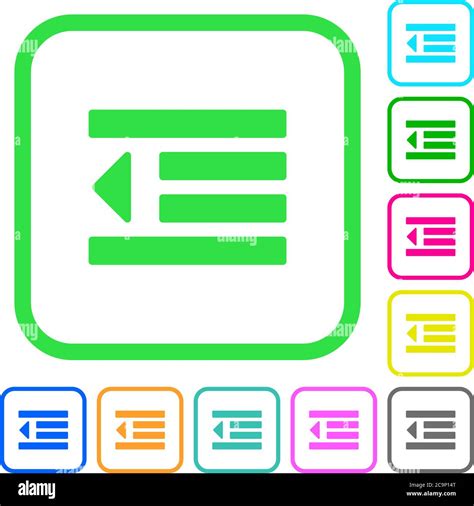 Decrease Text Indentation Vivid Colored Flat Icons In Curved Borders On White Background Stock