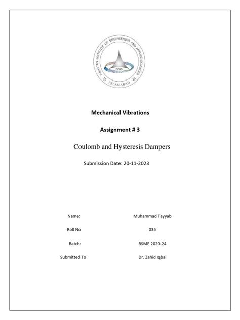 Assignment 3 Coulomb And Hysteresis Damping Pdf Damping Ordinary