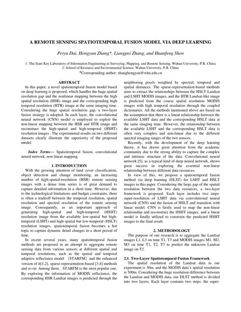 Pdf A Remote Sensing Spatiotemporal Fusion Model Of Landsat And Modis Data Via Deep Learning