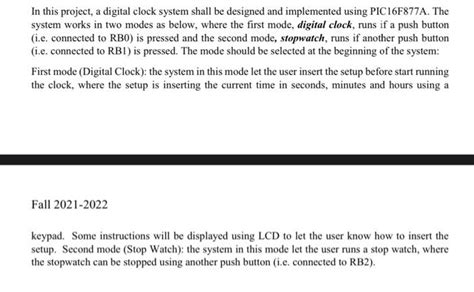 Solved In This Project A Digital Clock System Shall Be Chegg