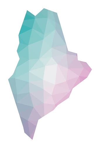 메인의 다각형 지도 에메랄드 자수정 색상으로 된 미국 국가의 기하학적 그림 낮은 폴리 스타일의 메인 지도 기술 인터넷 네트워크 개념 벡터 그림입니다 개념에 대한 스톡 벡터