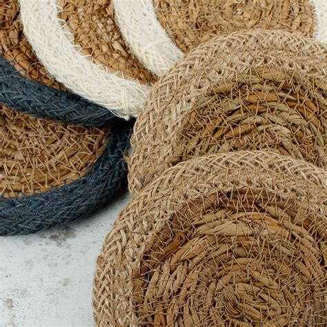 Respiin Set Of 6 Seagrass And Jute Coasters Naturals Sustainable