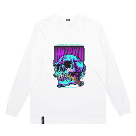 Electric Skull Adults Long Sleeve Tee White Hunter And Co Collective