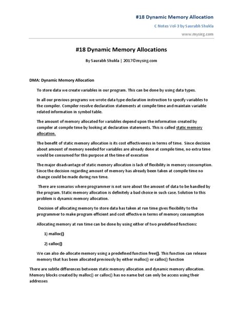 18 Dynamic Memory Allocation Download Free Pdf Pointer Computer Programming Computer