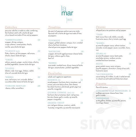 Menu For La Mar By Gaston Acurio In Miami Fl Sirved