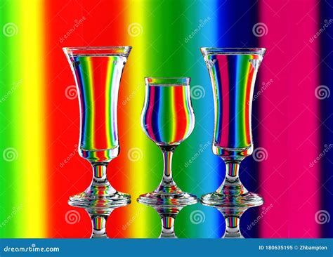 Rainbow Colours Through Water In Drink Glasses Showing Refraction