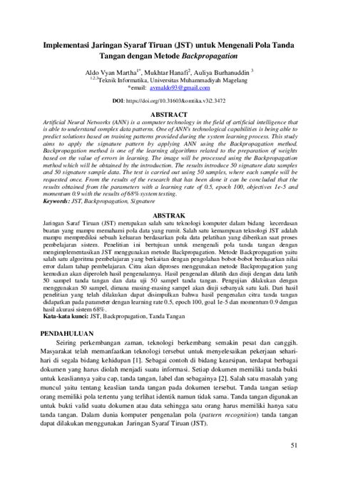Pdf Implementasi Jaringan Syaraf Tiruan Jst Untuk Mengenali Pola Tanda Tangan Dengan Metode