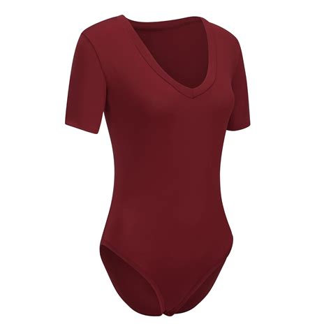 Short Sleeve Deep V Neck Bodysuit Casual Solid Basic Woman Body V