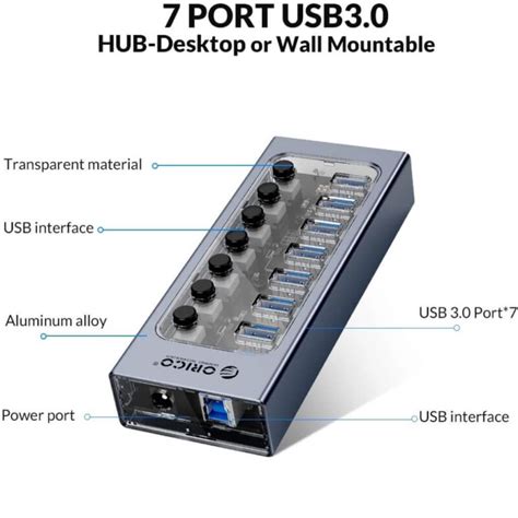 Orico 7 Ports USB 3 0 Transparent Hub With Individual Power Switches