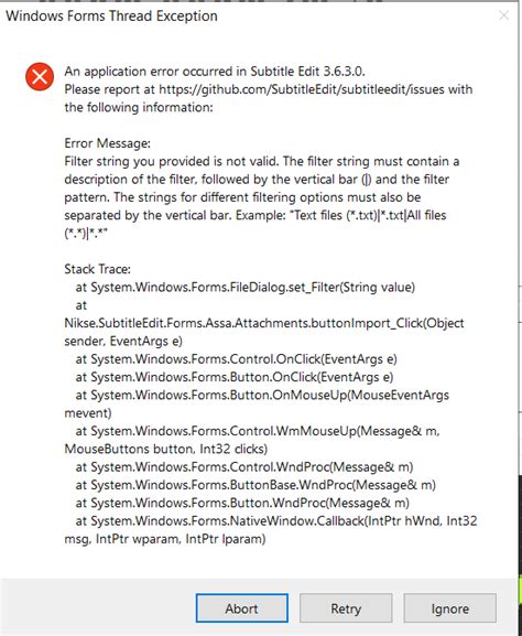 Assa Importing Attachments Error · Issue 5469 · Subtitleedit