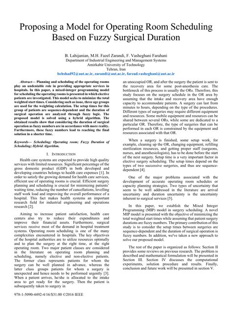 Pdf Proposing A Model For Operating Room Scheduling Based On Fuzzy Surgical Duration