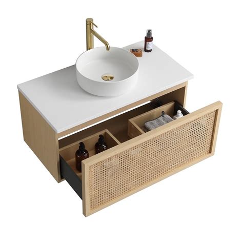 Meuble Suspendu 40cm Bois Massif Placage Bambou