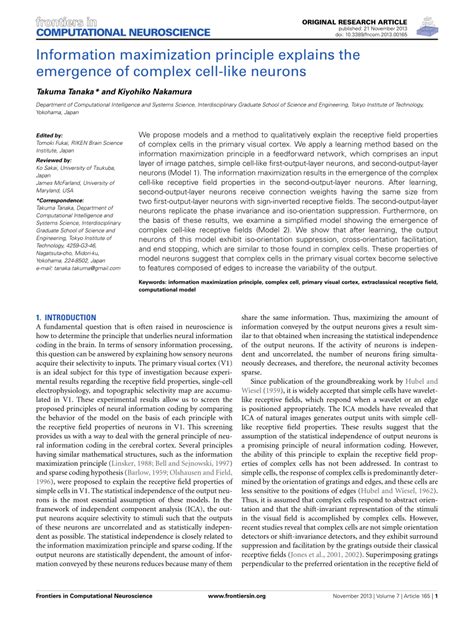Pdf Information Maximization Principle Explains The Emergence Of