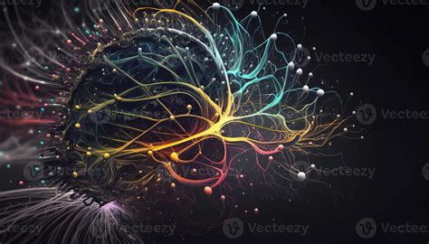 Conceptual Illustration Of Neuron Cells With Glowing Link Knots In Abstract Dark Space High