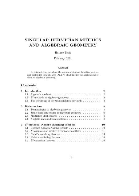 Singular Hermitian Metrics And Algebraic Geometry