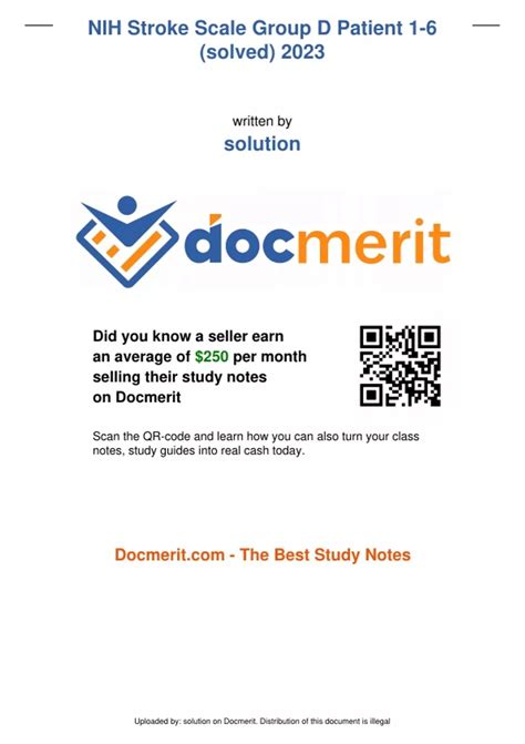 NIH Stroke Scale Group D Patient Solved NIH Stroke Scale NHISS Stuvia US