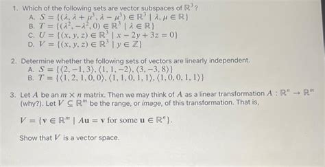 solved 1 which of the following sets are vector subspaces