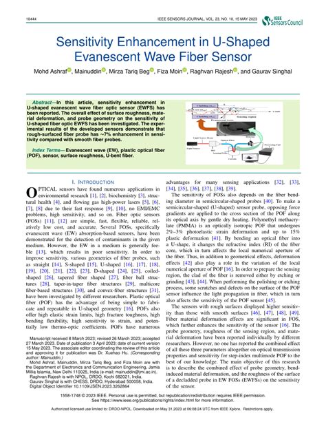 Pdf Sensitivity Enhancement In U Shaped Evanescent Wave Fiber Sensor