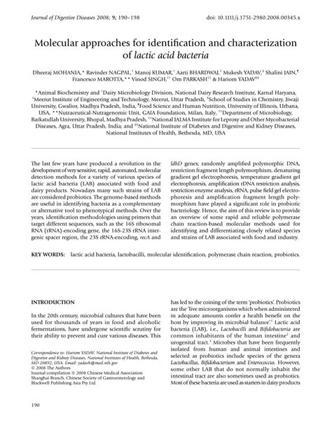 Pdf Molecular Approaches For Identification And Characterization Of