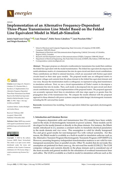 Pdf Implementation Of An Alternative Frequency Dependent Three Phase