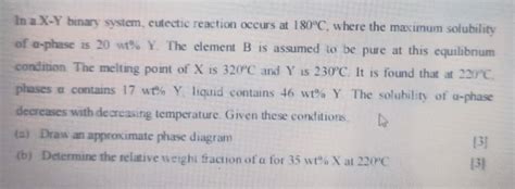 Solved In A X Y Binary System Eutectic Reaction Occurs At