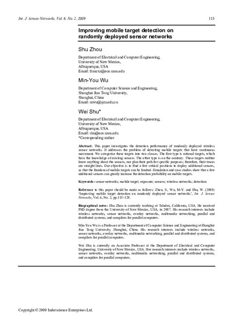 Pdf Improving Mobile Target Detection On Randomly Deployed Sensor Networks