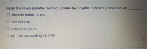 Solved Under The Taxes Payable Method Income Tax Payable Is