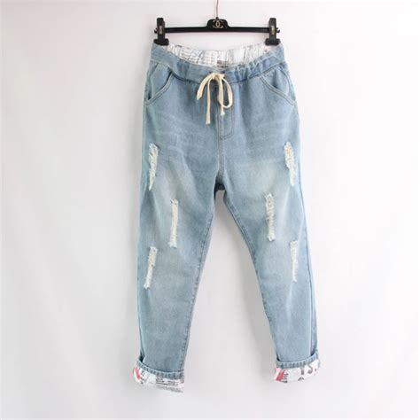 여성 바느질 소프트 데님 큰 청바지 L 4xl 5xl 6xl 느슨한 캐주얼 홀 브랜드 여성을위한 긴 바지 Aliexpress