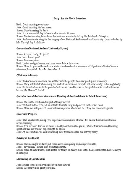 Script For The Mock Interview Pdf