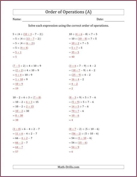 Worksheet On Order Of Operations With Exponents Printable And Enjoyable Learning