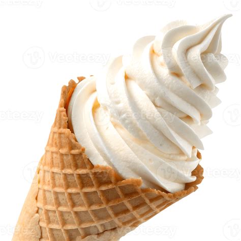 Creamy Vanilla Soft Serve Ice Cream Cone On White Refreshing Dessert