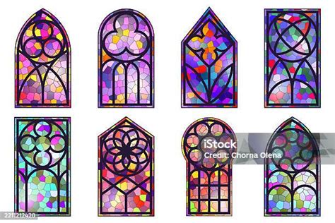 스테인드 글라스 아치가있는 교회 창문 색깔 패턴이 있는 대성당 프레임 빈티지 벡터 중세 모자이크 장식 흰색 배경에 0명에 대한 스톡 벡터 아트 및 기타 이미지 Istock
