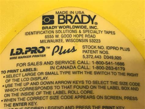 Brady Idpro Plus Wire Marker Printer