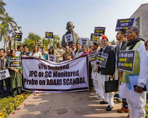 Opposition Mps Protest In Parliament Premises On Adani Issue