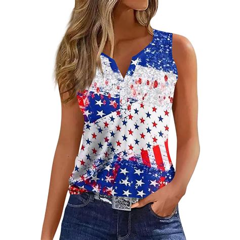 Wangxldd Summer July 4th Womens Tops 2024 Vacation Trendy Buttons