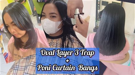 Medium Layered Hair Cut Tutorial Potong Rambut Oval 3 Trap Dengan Poni Curtain Bangs ⁉️ Youtube