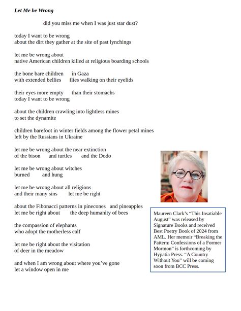 Let Me Be Wrong Maureen Clark Third Wednesday Magazine
