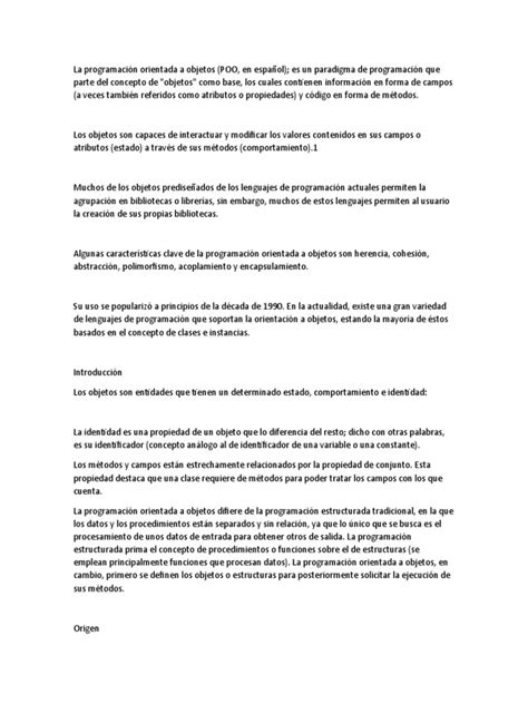 La Programación Orientada A Objetos Pdf Programación Orientada A Objetos Objeto Informática