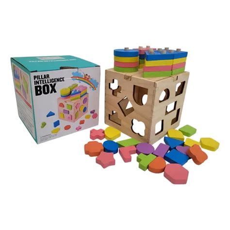 Cubo Montessori De Madera Palmera Shop Figuras Geométricas 10 Piezas
