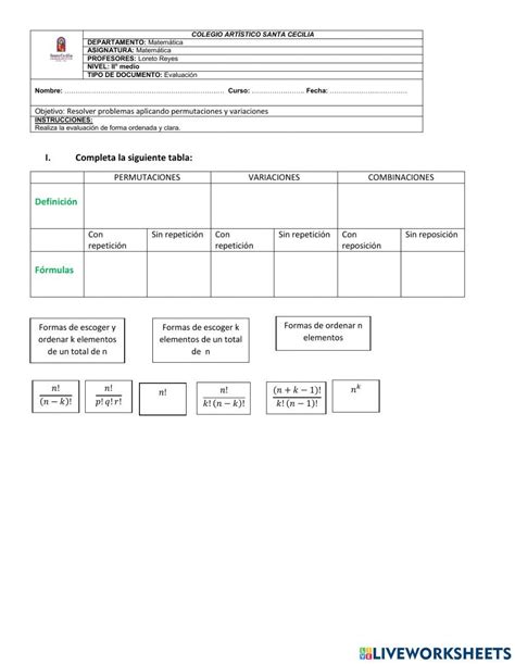 Hoja De Trabajo De Combinaciones Y Permutaciones